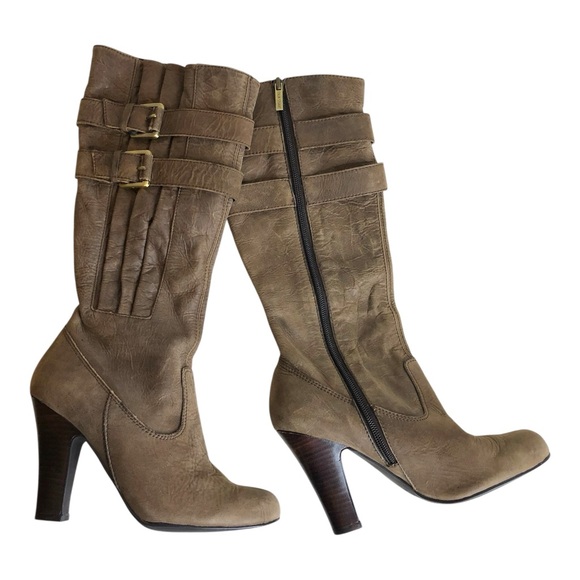 Colin Stuart | Shoes | Colin Stuart Boots Tall Heel Buckle Brown Beige ...
